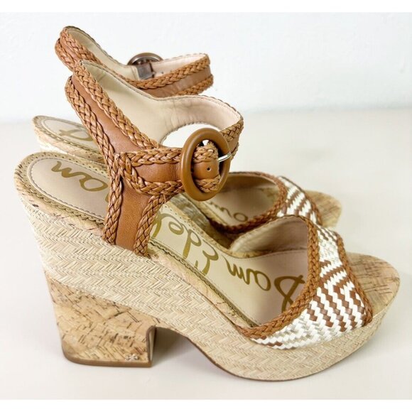 Sam Edelman | Shoes | Sam Edelman Sz Lillie Boho Cork Wedge High Heeled 55 Sandals Neutral Euc ...